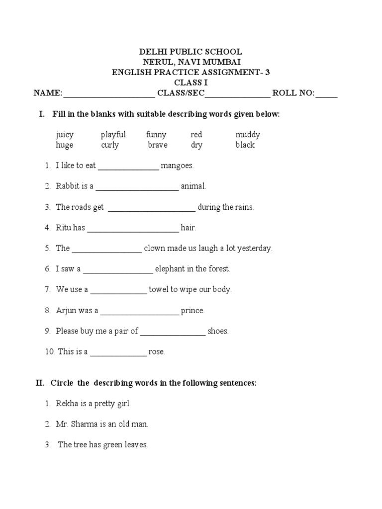 CBSE Class 1 English Assignments (4) - Revision Assignment | PDF CBSE Class 1 English Assignments (4) - Revision Assignment | PDF