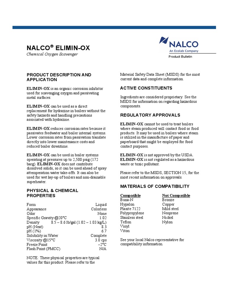 Product Bulletin ELIMIN-OX en | PDF | Boiler | Chemical Process Engineering