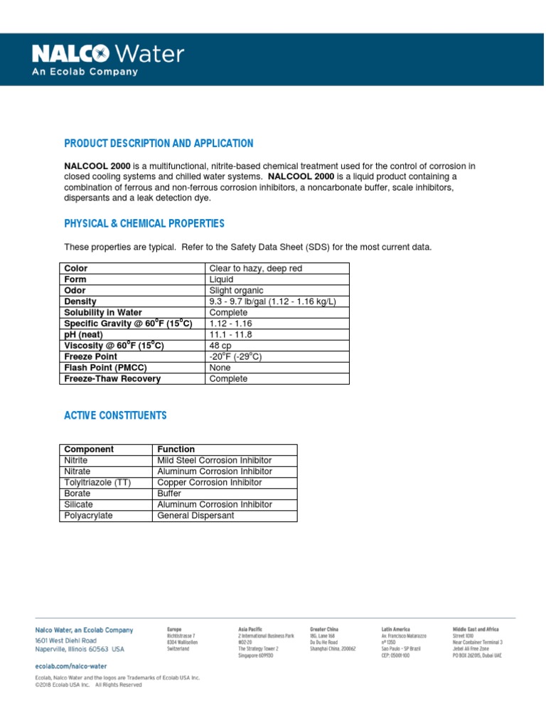 Product Bulletin NALCOOL 2000 en | PDF | Corrosion | Polyvinyl Chloride