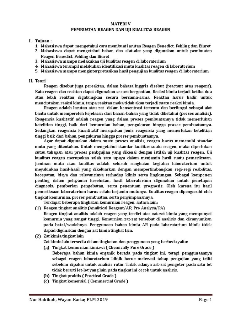 PLM Uji Kualitas Reagen | PDF