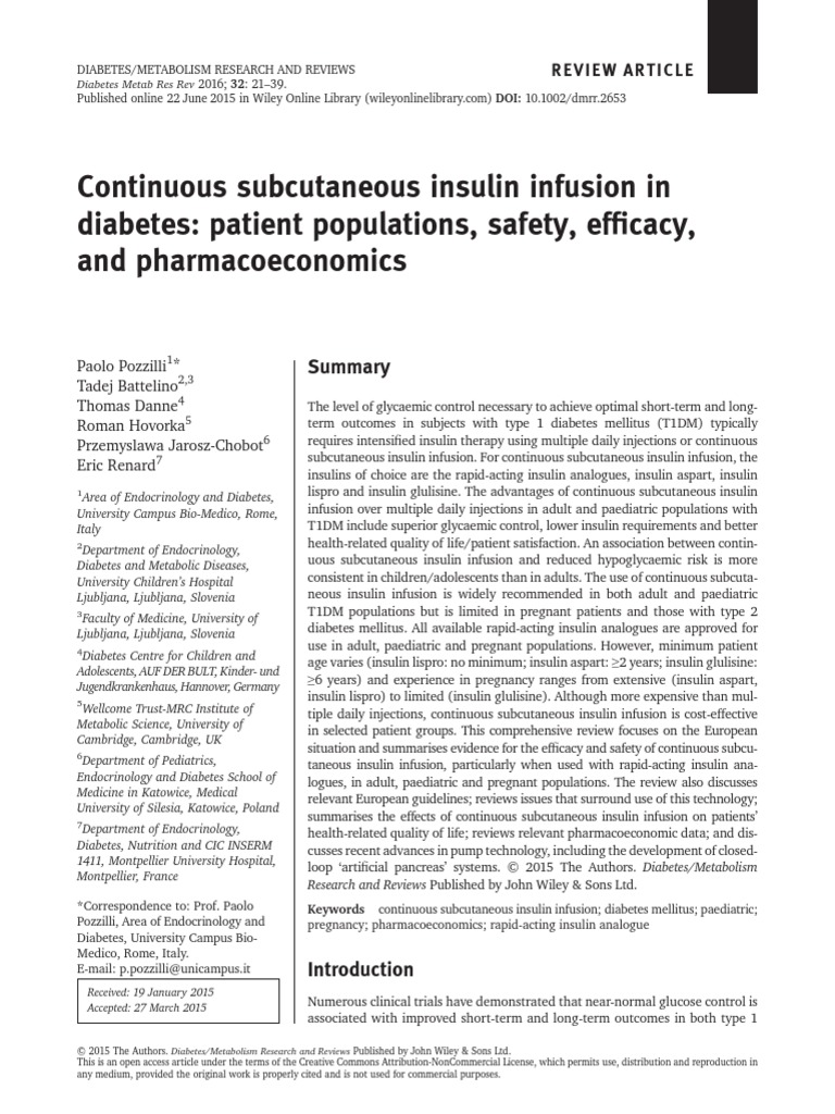 Continuous Subcutaneous Insulin Infusion in Diabetes: Patient ...