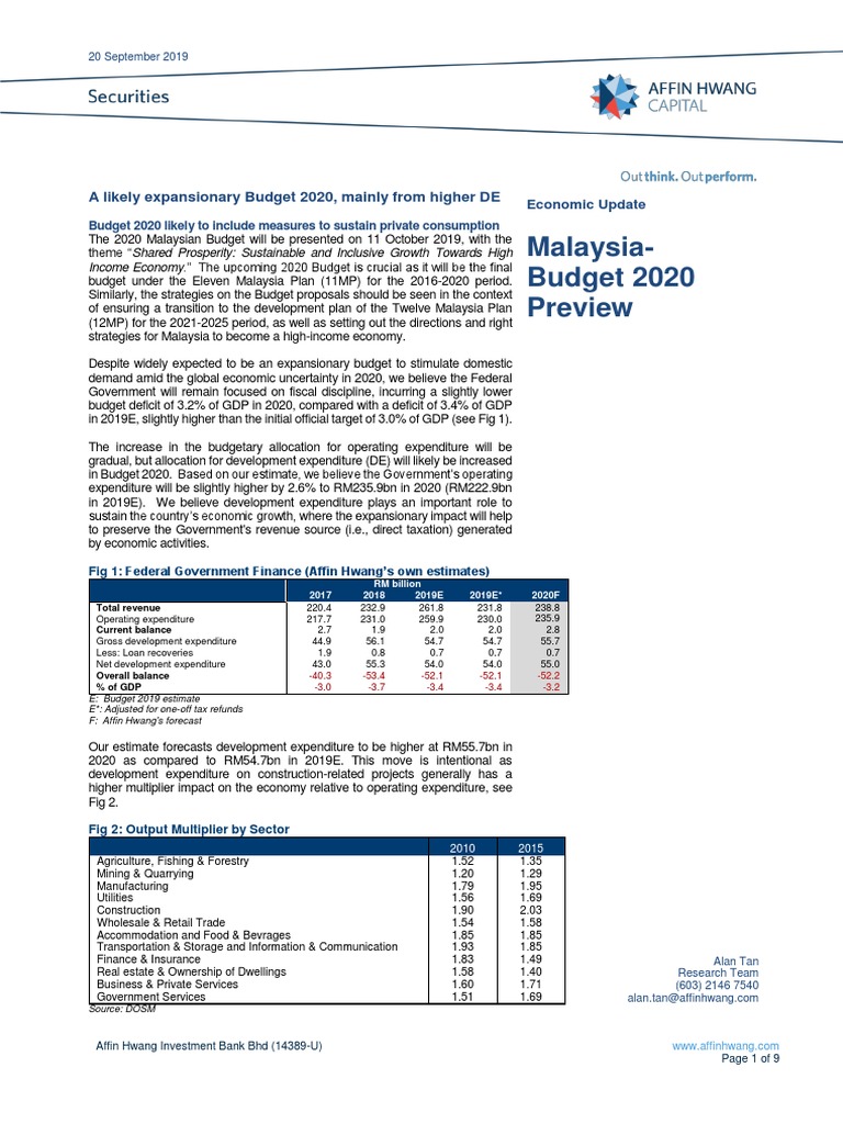 Malaysia Budget 2020 Preview | PDF | Price Of Oil | Taxes