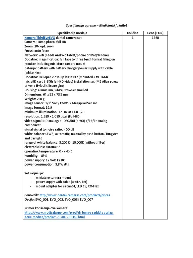 Specifikacija Opreme | PDF