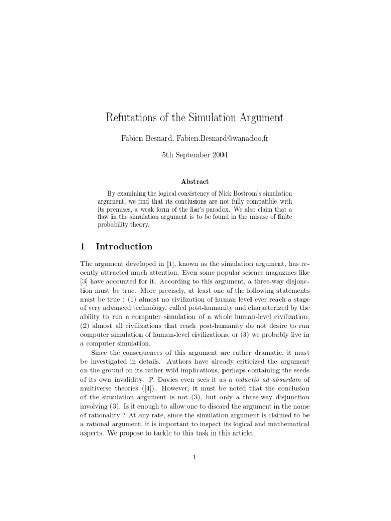 Refutations of The Simulation Argument | PDF | Argument | Set (Mathematics)