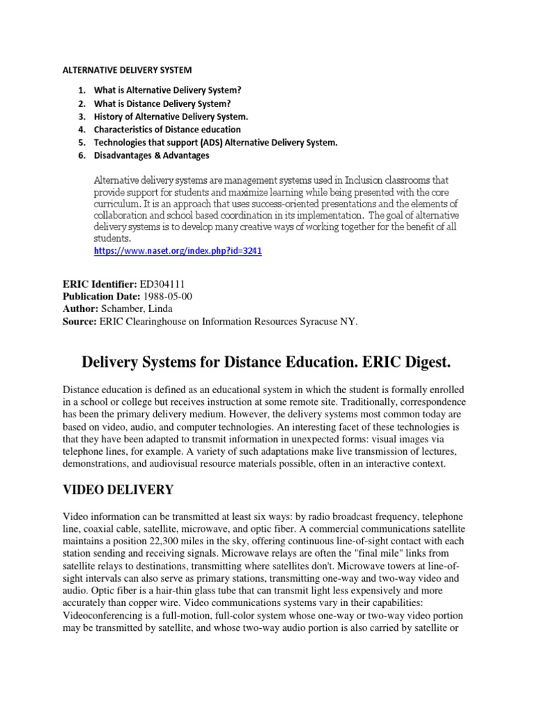 Delivery Systems For Distance Education. ERIC Digest | PDF | Fax | Video