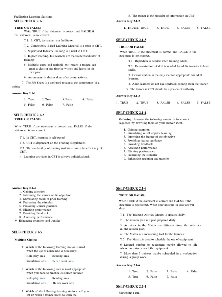 Self Check Facilitating Learning Sessions | PDF | Educational ...