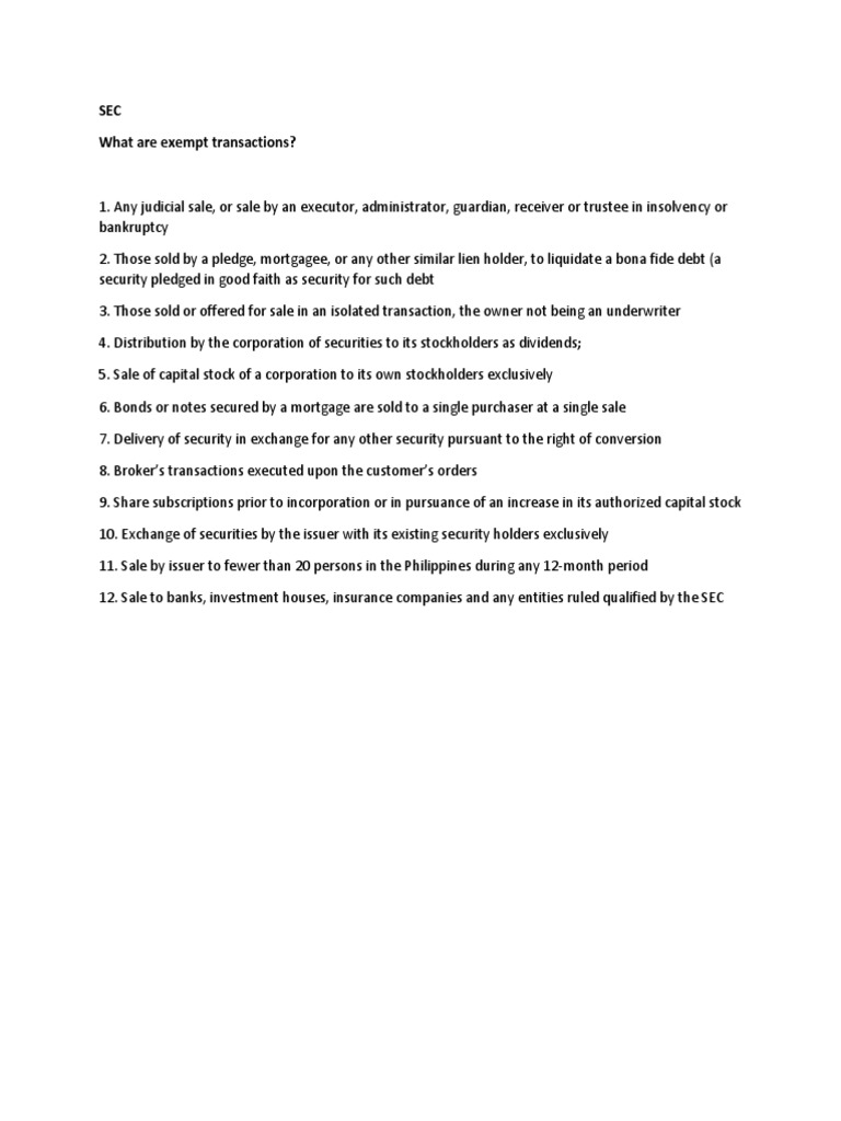 Learn 12 SEC Exempt Transactions | PDF