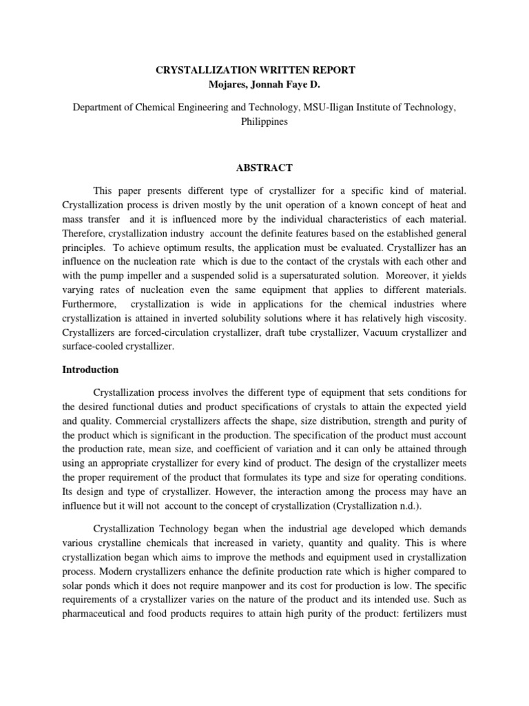 Crystallization Written Report Mojares, Jonnah Faye D | PDF ...
