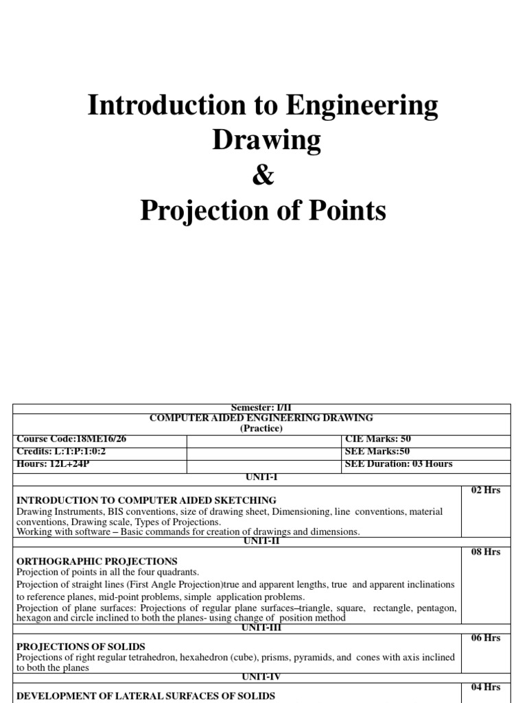 Introduction To Engineering Drawing & Projection of Points | PDF ...