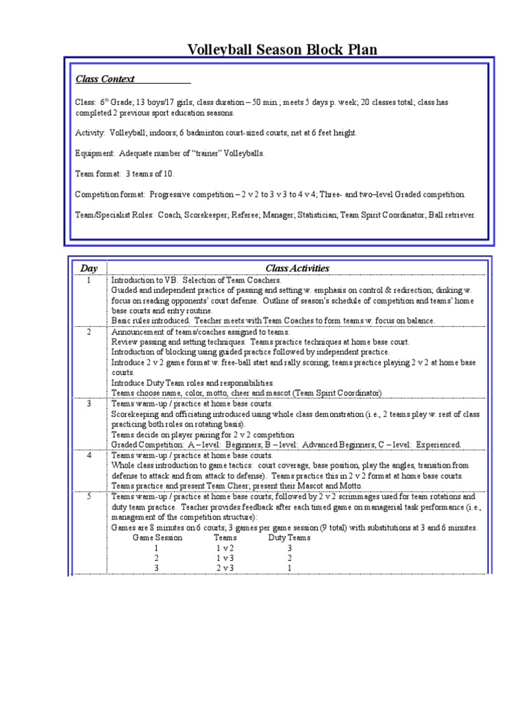 Volleyball Block Plan | PDF | Volleyball | Hobbies