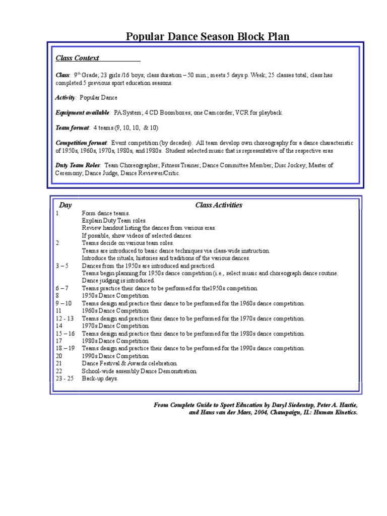 Popular Dance Block Plan | PDF | Language Arts & Discipline