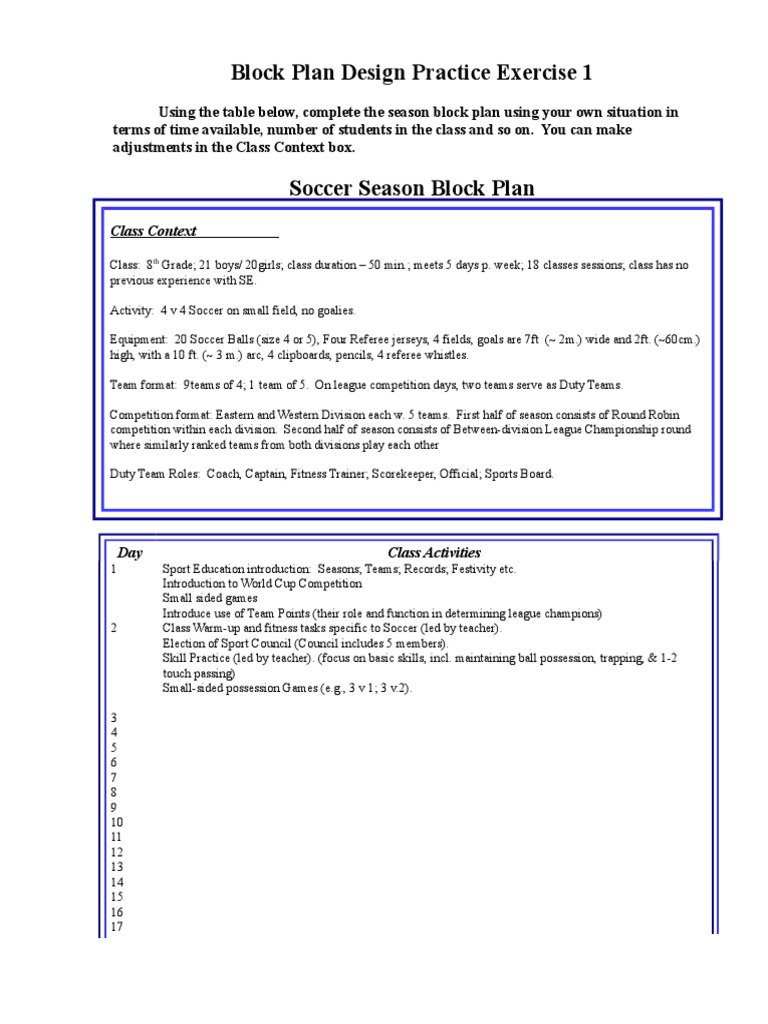 8th Grade Soccer Season Block Plan | PDF | Career & Growth | Sports ...