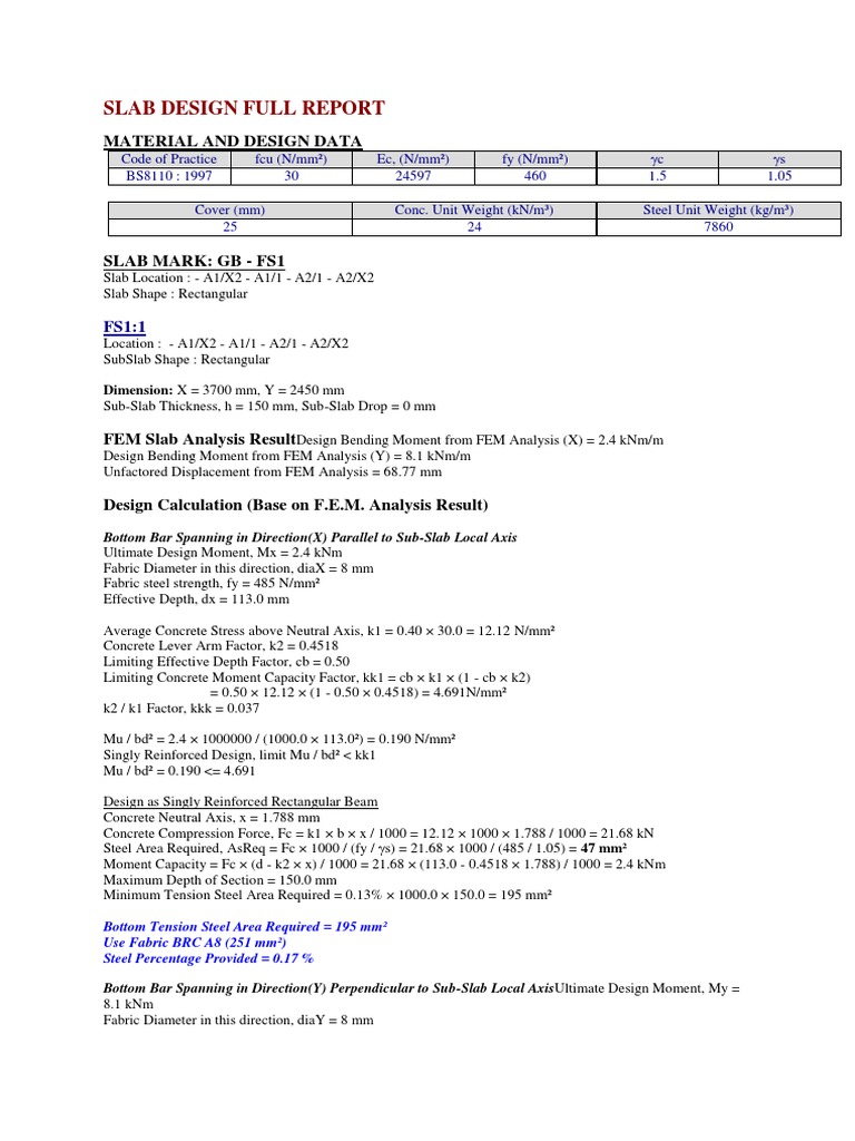 Slab Design Full Report: Material and Design Data | PDF | Beam ...