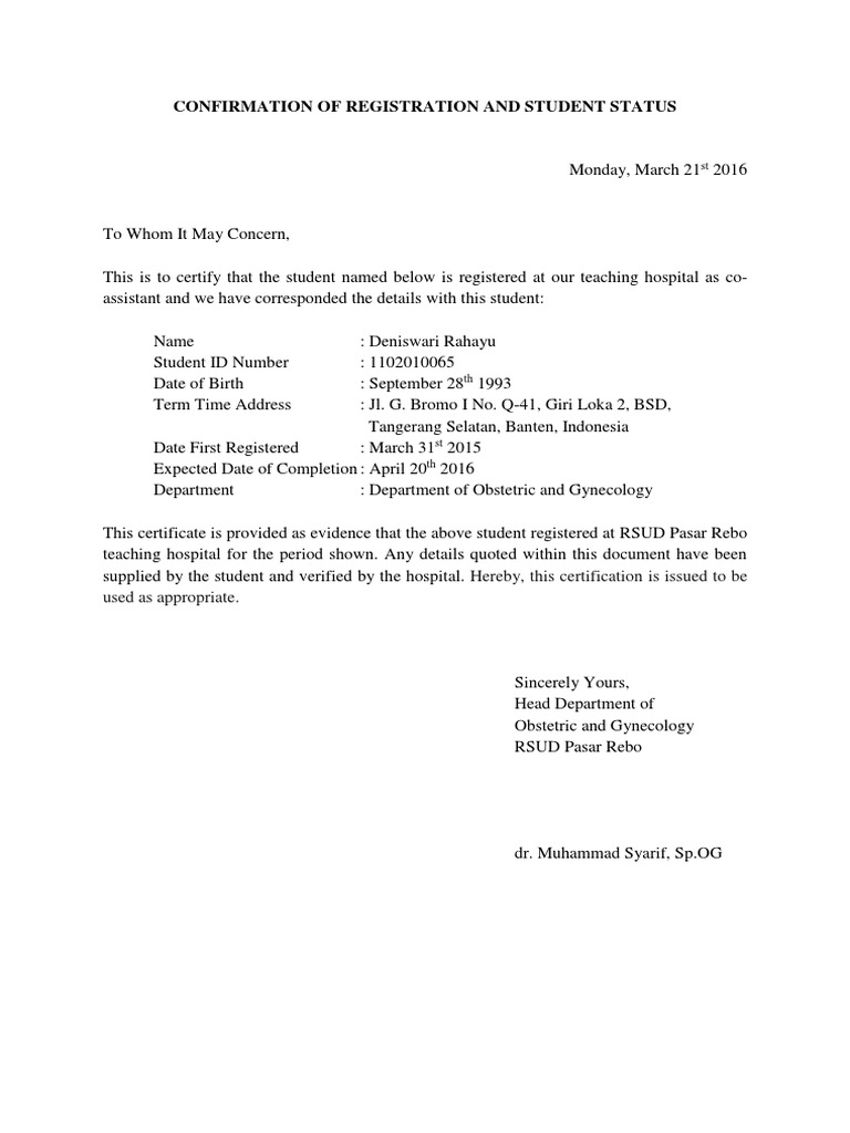 Certificate of Student Status | PDF