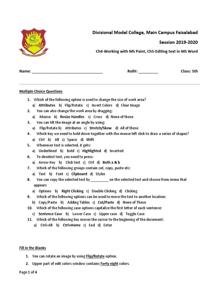 Worksheet-2 Class 5 | PDF | Letter Case | Human–Computer Interaction