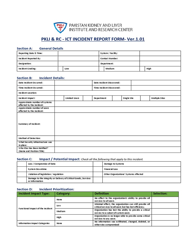 PKLI RC - ICT Incident Report Form | PDF | Classified Information ...