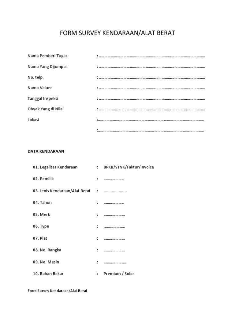 Form Survey Kendaraan | PDF