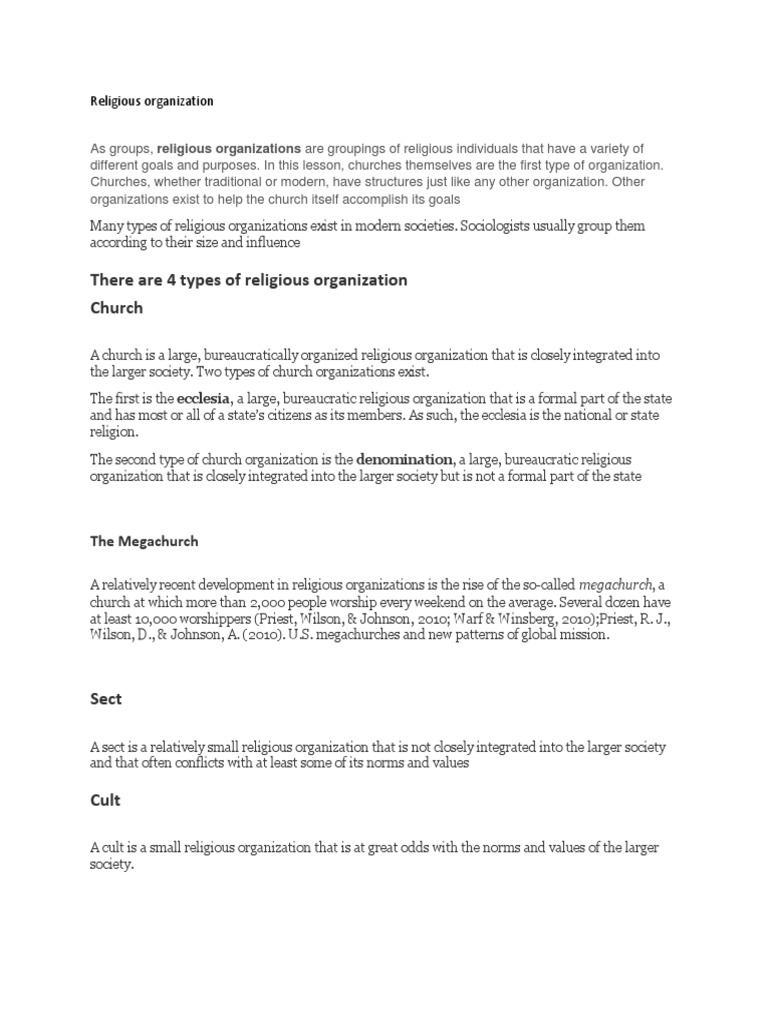 There Are 4 Types of Religious Organization Church | PDF | Abrahamic ...