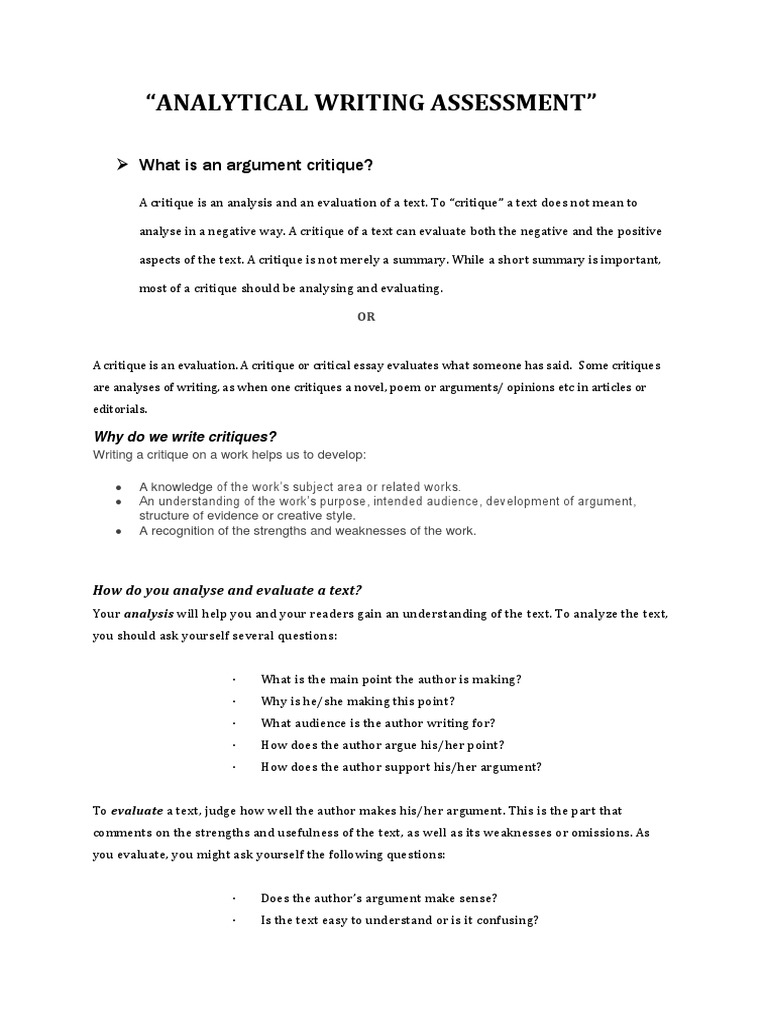 Analytical Writing Assessment | PDF | Argument | Critique