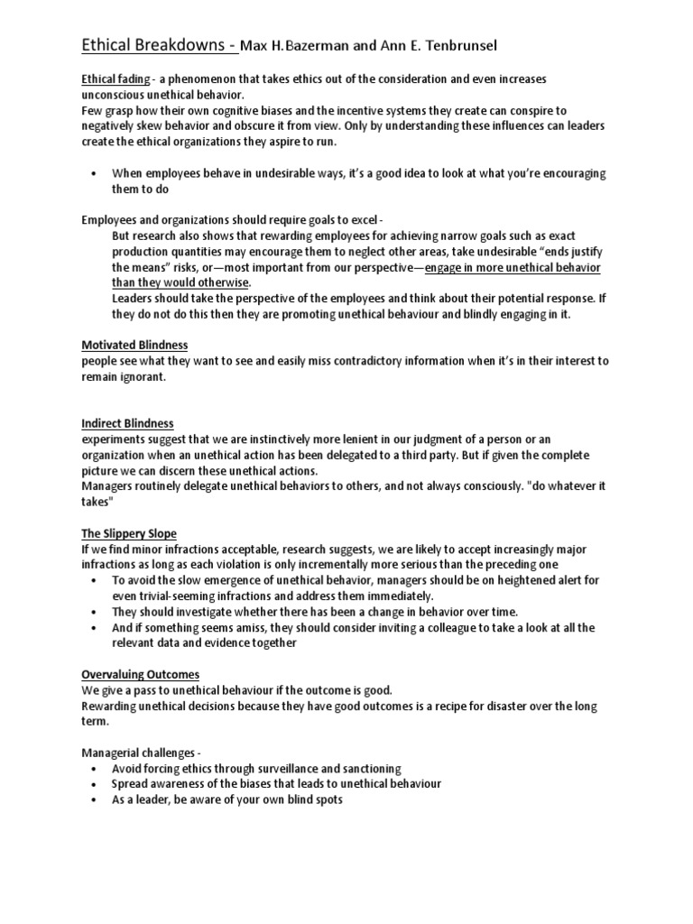 Ethical Breakdowns - : Max H.Bazerman and Ann E. Tenbrunsel | PDF ...