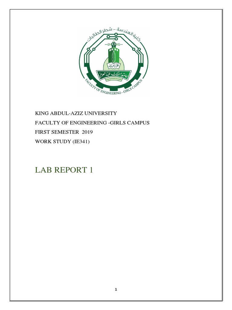 Lab Report 1: King Abdul-Aziz University Faculty of Engineering - Girls ...