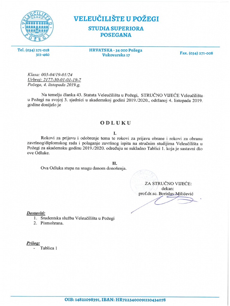 Rokovi Za Obranu Završnog/diplomskog Rada 2019/20 | PDF