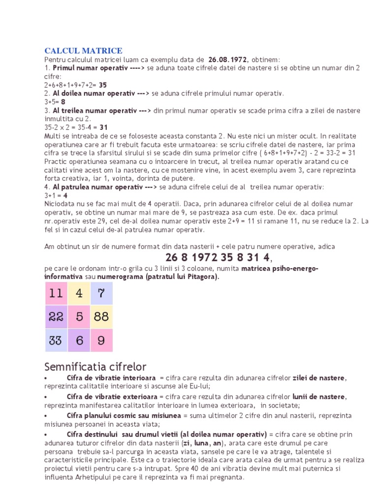 Calculator Matrice Numerologica