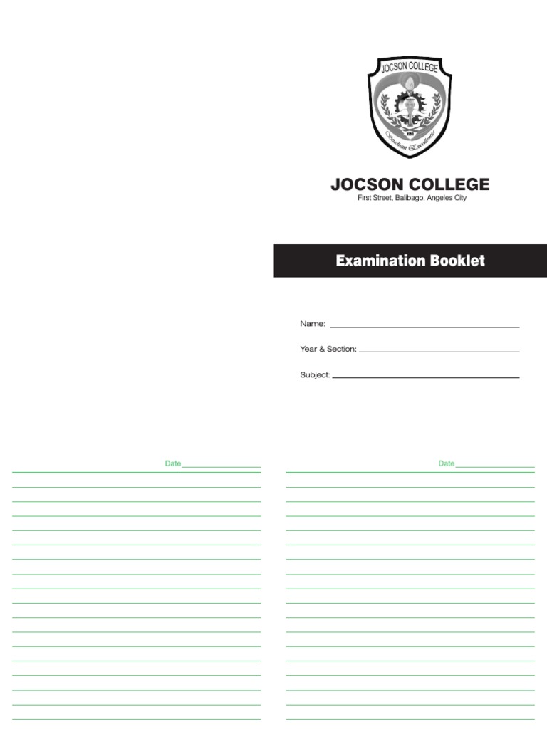 Jocson College: Examination Booklet | PDF