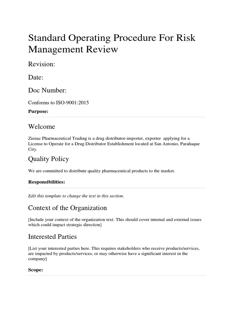 SOP Formal Template docx Iso 9000 Technology