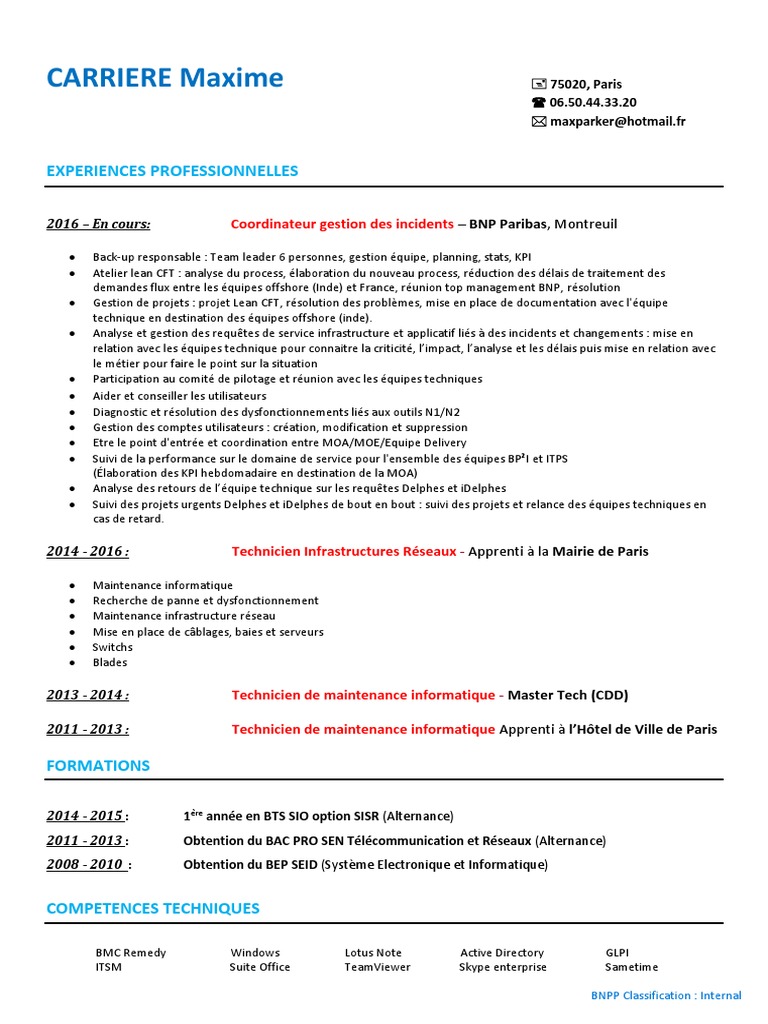 CARRIERE Maxime: Experiences Professionnelles | Download Free PDF | Informatique | Informatique