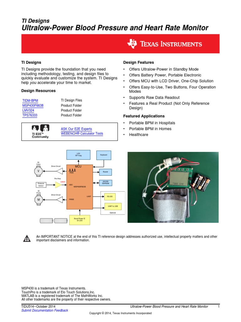 TI Application Note For NIBP Meassure | PDF | Microcontroller | Diastole