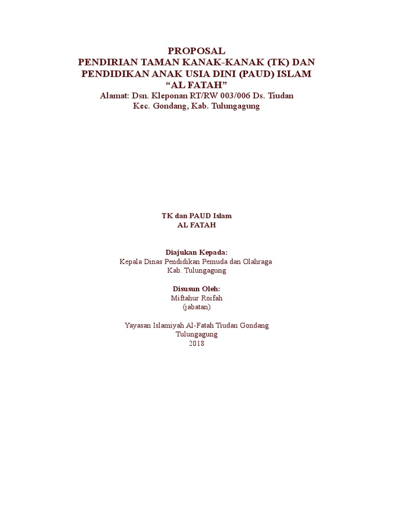 Proposal Pendirian TK | PDF