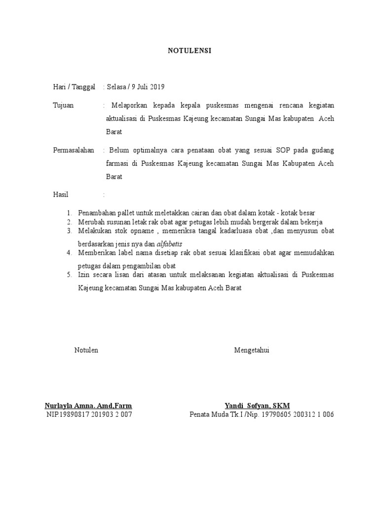 NOTULENSI Laporan Aktualisasi | PDF