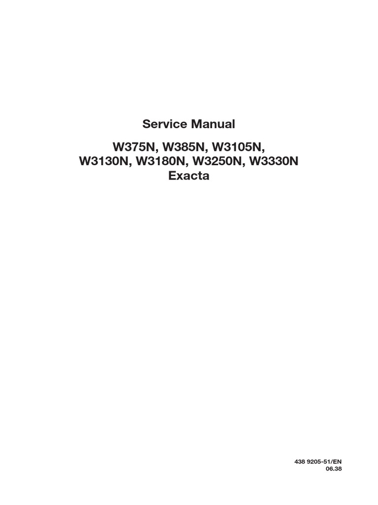 Electrolux Washing Machine W375N, W385N, W3105N, W3130N, W3180N, W3250N ...