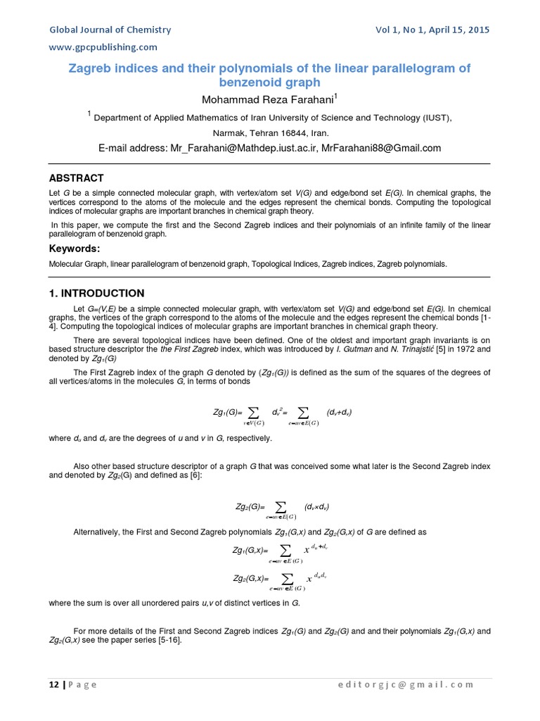 Zagreb Indices and Their Polynomials of The Linear Parallelogram | PDF | Vertex (Graph Theory ...