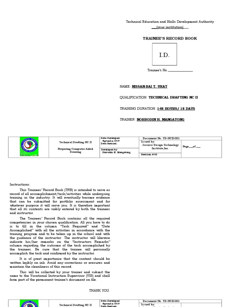 Trainee'S Record Book: Technical Education and Skills Development Authority - (Your Institution ...