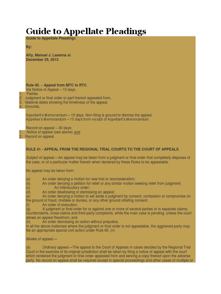 Guide To Appellate Pleadings | PDF | Brief (Law) | Appeal