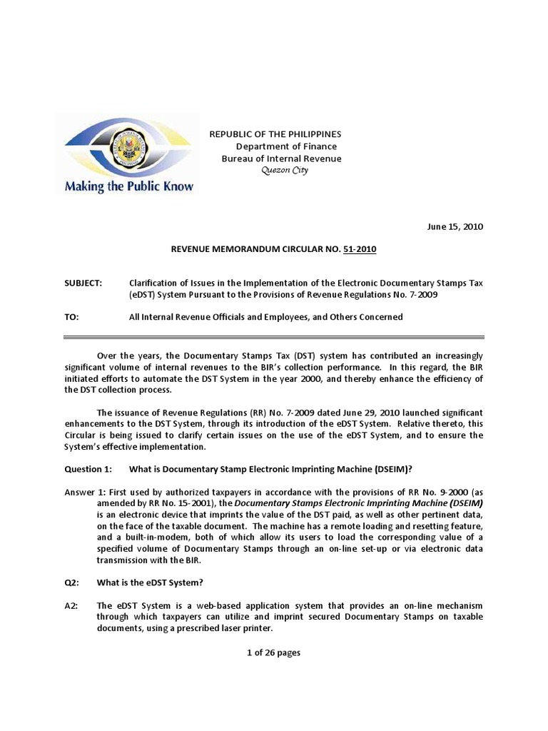 RMC 2010 No. 51 Clarification and Questions On Use of eDST System | PDF ...