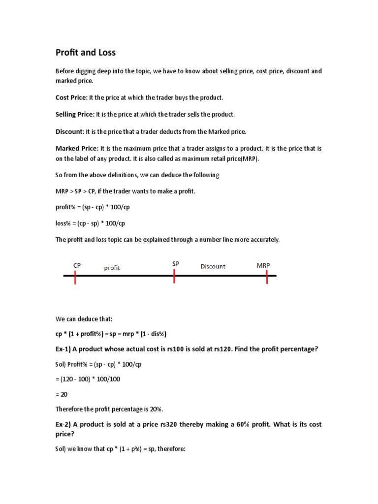 Profit and Loss | PDF | Prices | Percentage