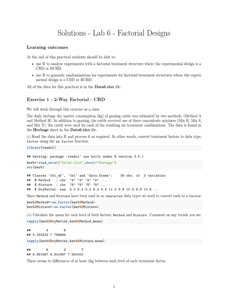 Factorial Design Analysis in R | PDF | Analysis Of Variance | Errors ...