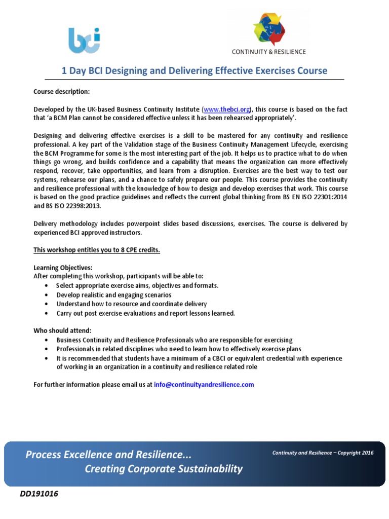 The BCI Designing and Delivering Effective Exercises Course | PDF