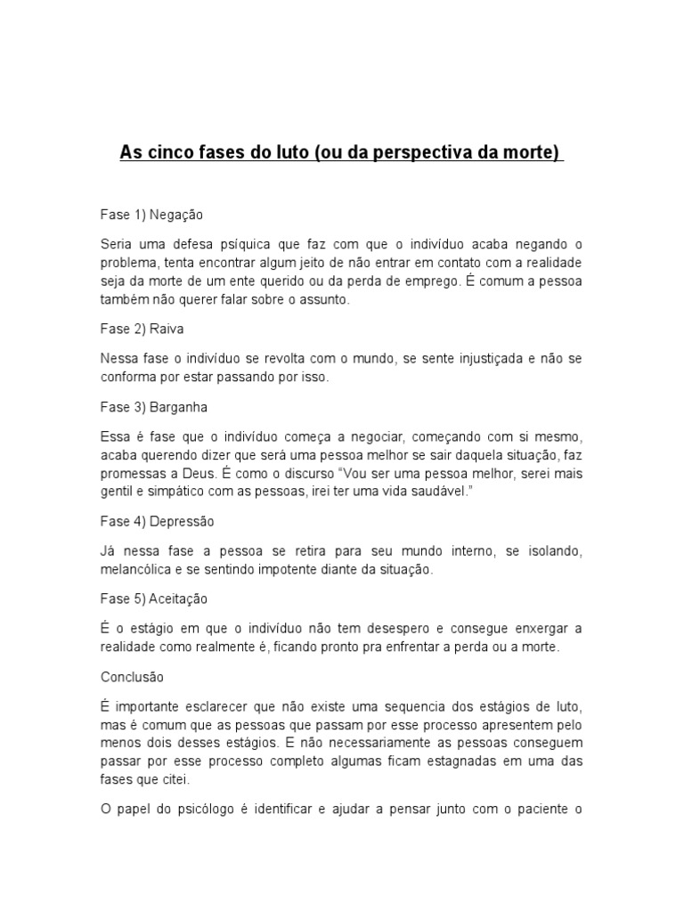 As Cinco Fases do Luto | PDF