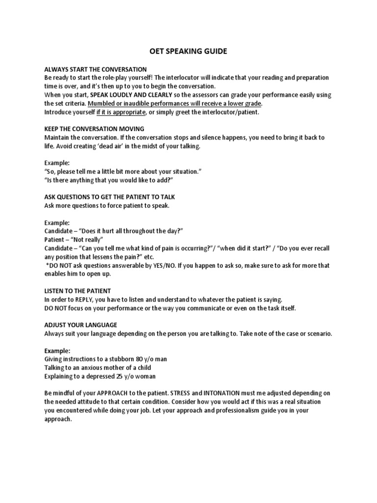 OET SPEAKING GUIDE | Conversation | Caregiver