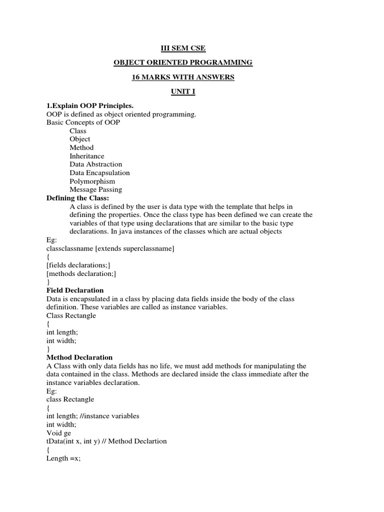 Oops cs8392 16 Marks | PDF | Class (Computer Programming) | Method ...