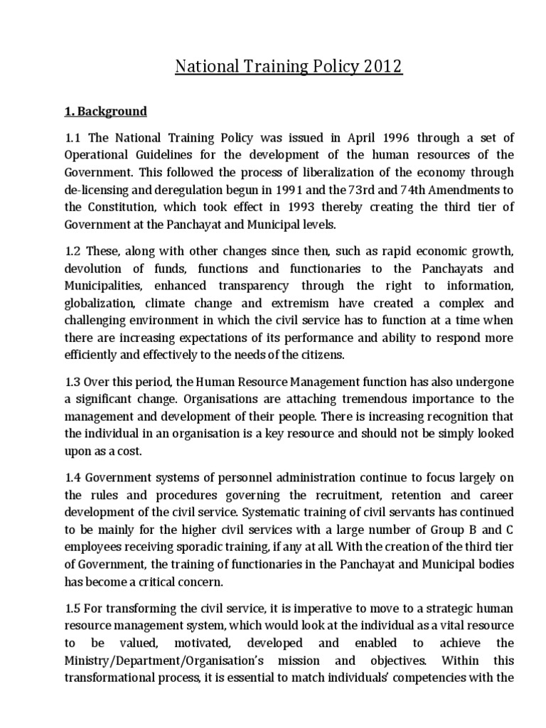 National Training Policy Overview 2012 | PDF | Competence (Human ...