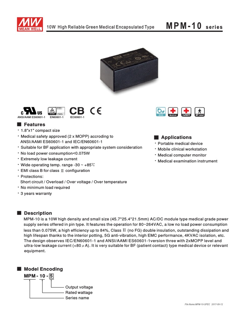 Meanwell 10W Capsule Specifications | PDF | Electromagnetic Compatibility | Rectifier