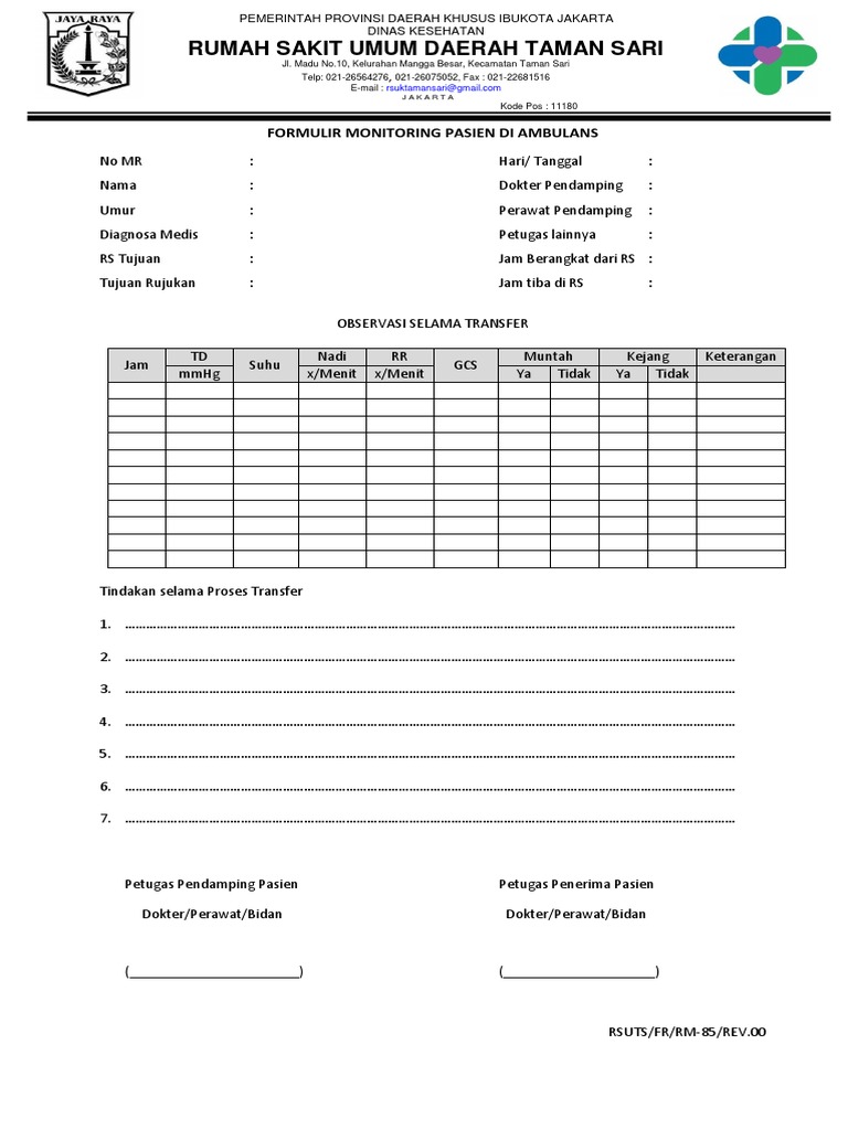 FR-RM 85 Form Monitoring Transfer Pasien Antar RS | PDF
