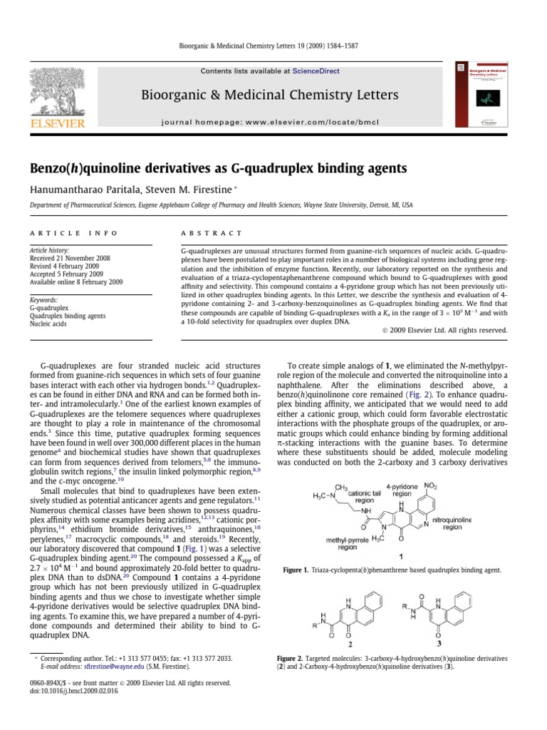 Bioorganic & Medicinal Chemistry Letters: Hanumantharao Paritala ...