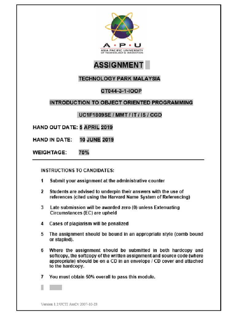 Ioop Asia Pacific University Assignment Pdf Object Oriented Programming Databases