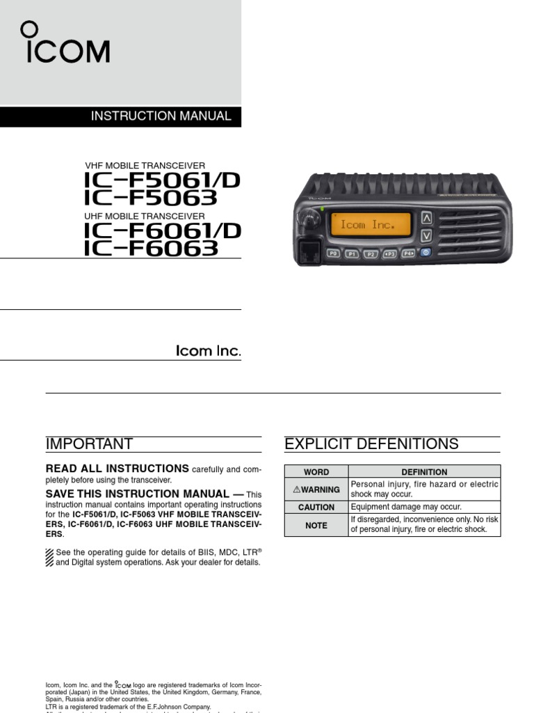IC-F5061 - F6061 Instruction Manual | PDF | Loudspeaker | Electronics
